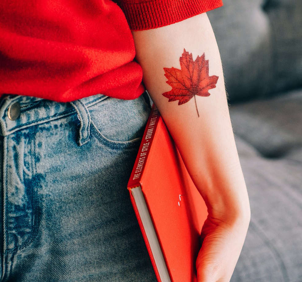 Realistic Maple Leaf Tattoo