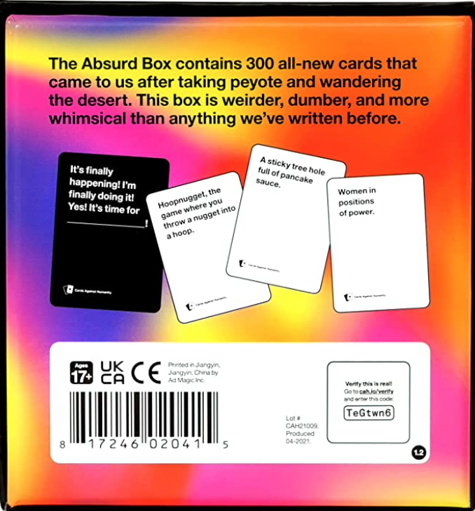 CARDS AGAINST HUMANITY ABSURD EXPANSION The Toy Box CARDS AGAINST HUMANITY ABSURD EXPANSION The Toy Box